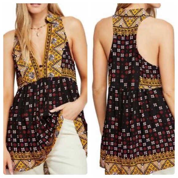 Free People | Tops | Free People Charlotte Mixed Print Racerback Tunic ...